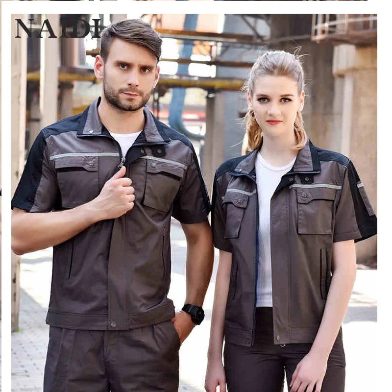 Women's Summer Mechanic Workshop Coveralls Short-Sleeve Two-Tone Safet ...