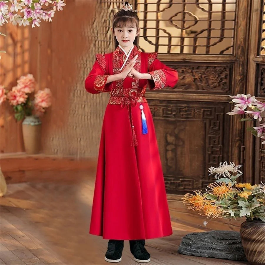 Kids Traditional Hanfu Dress Costume - Oriental Hanbok Tang Suit for P ...