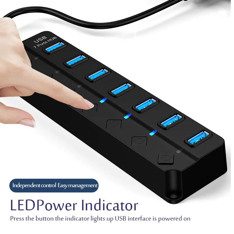 USB 3.0/2.0 Hub Splitter Multi-Port Expander with Power Adapter, 4/7 P ...