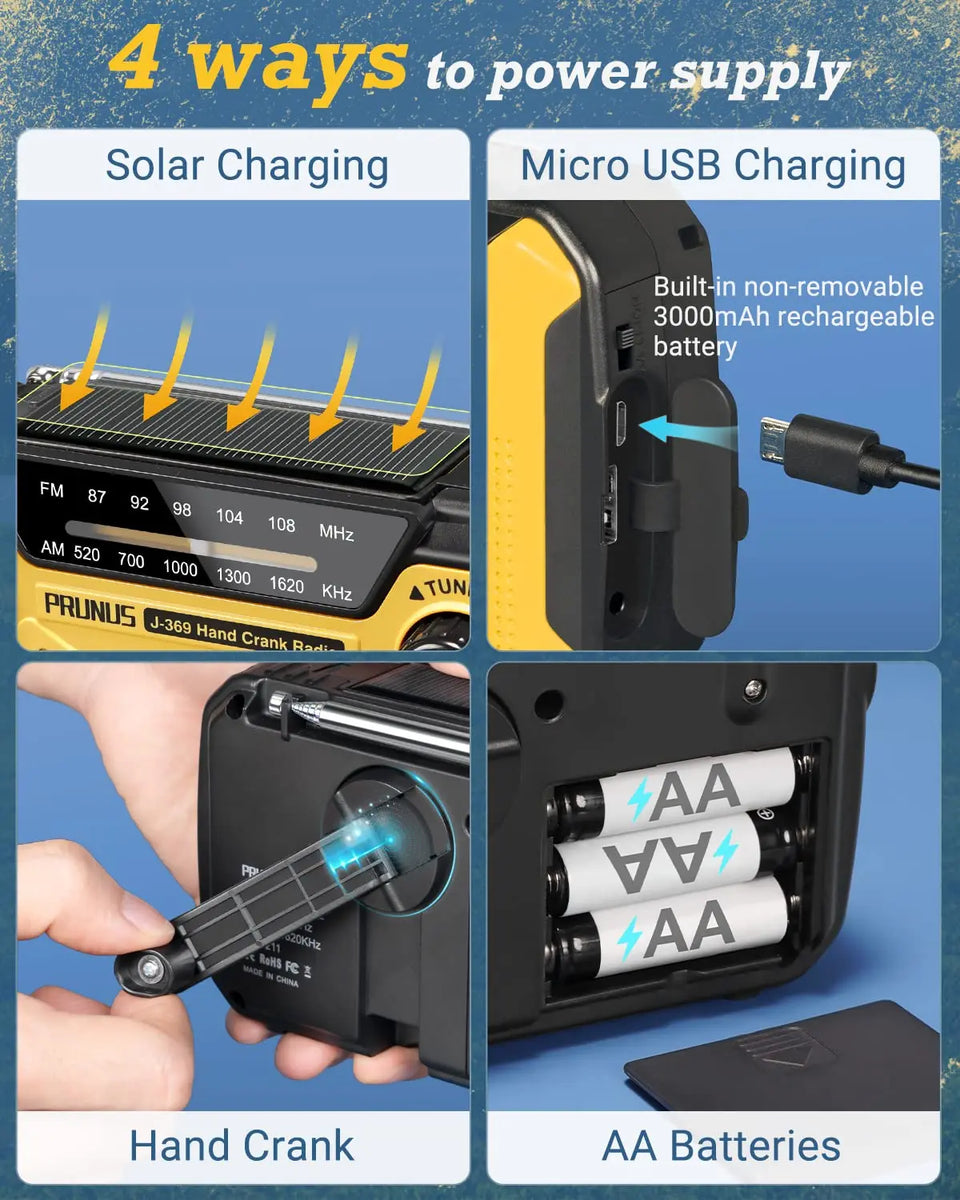 Emergency AM/FM Portable Radio Solar Hand Crank USB AA Battery Recharg ...